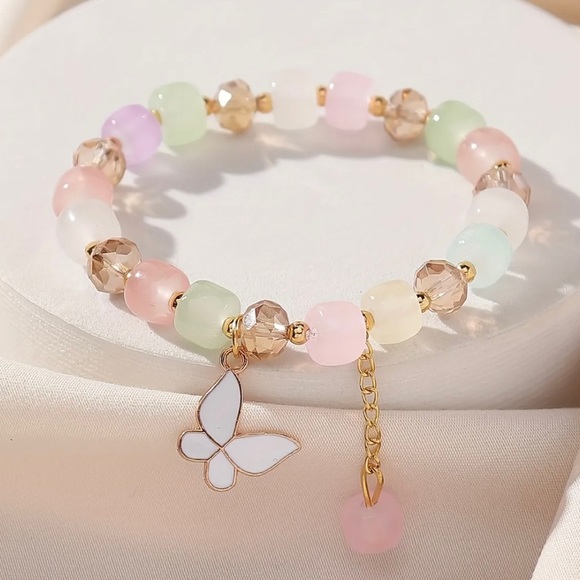 Jewelry | New In Packaging Butterfly Charm Beaded Stretch Bracelet ...